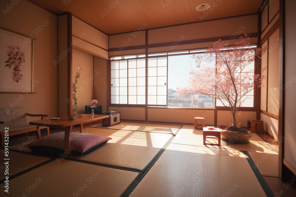 Video conference living room with Cherry blossom, zoom background ...