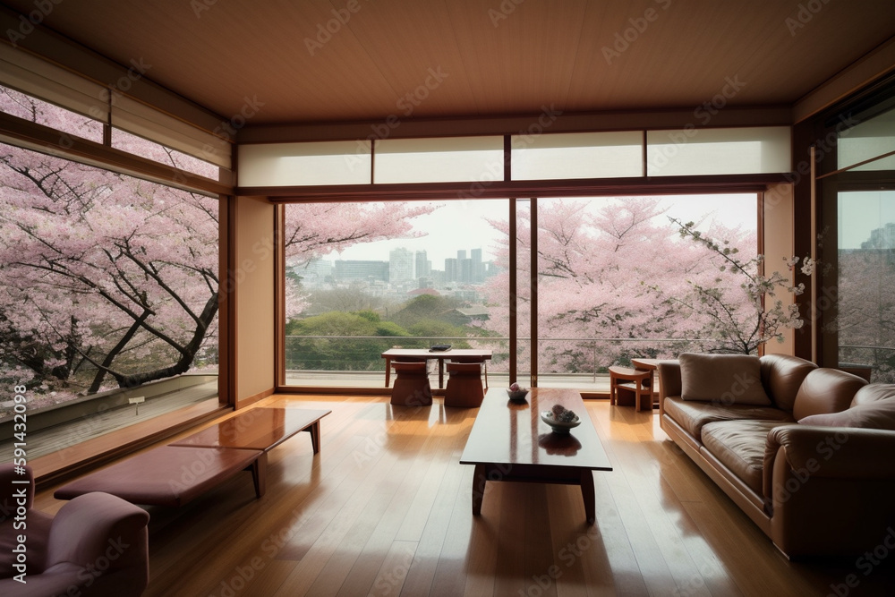 Video conference living room with Cherry blossom, zoom background ...