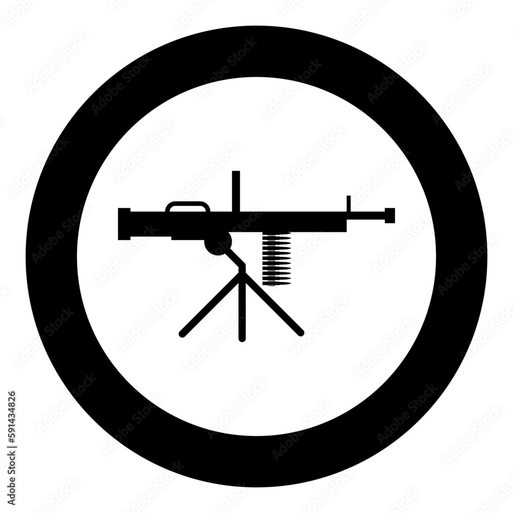 Machine-gun weapon icon in circle round black color vector illustration ...