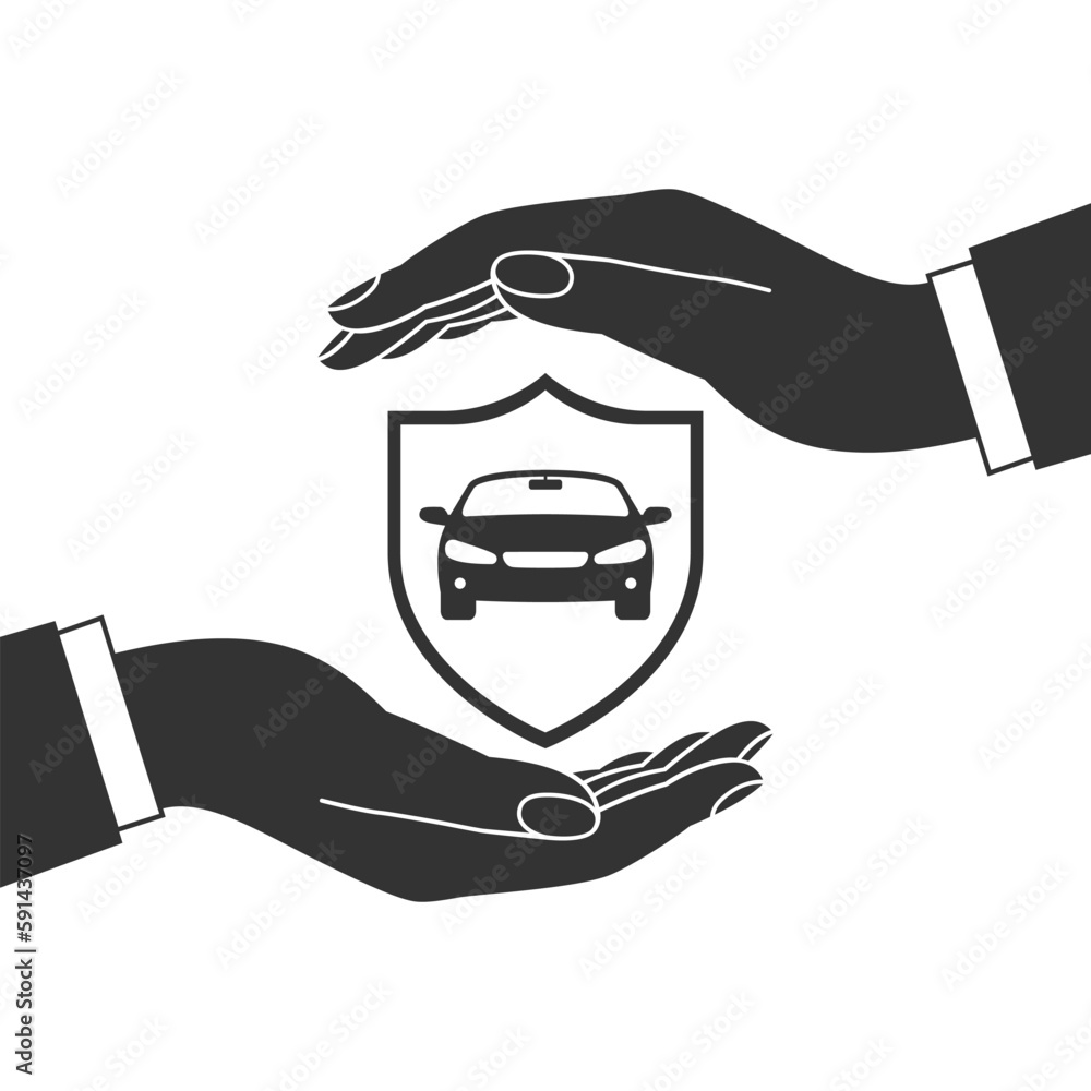 Protective gesture human hands around car. Symbol of protections car ...
