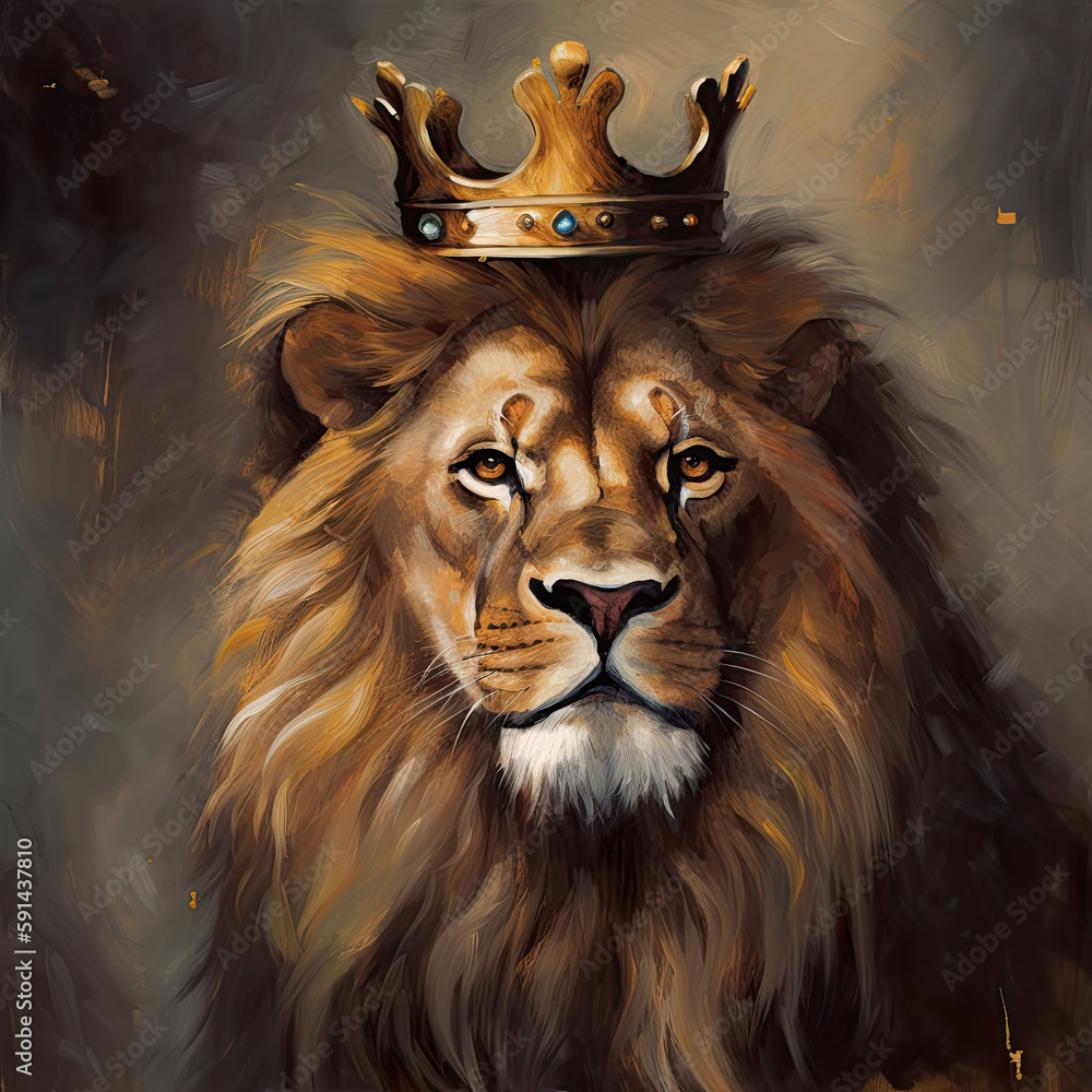 lion is the king of beasts, with a golden crown on his head, generative ...