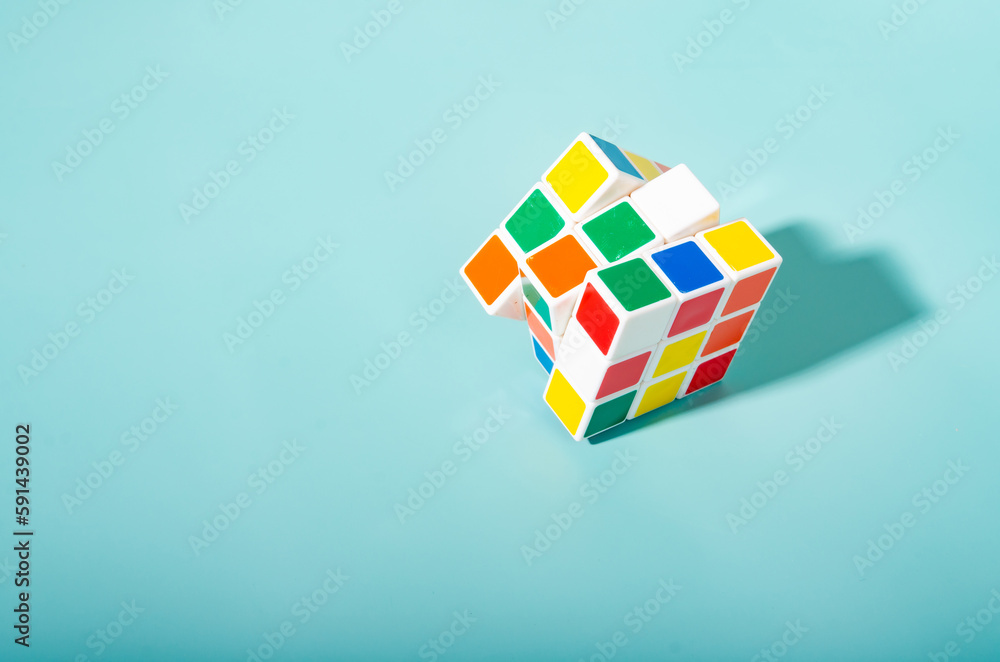 Thailand,Bangkok - April 11, 2023 Rubik's cube on a white background ...
