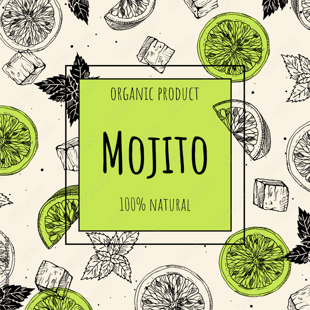 Lime frame vector drawing. Citrus fruit square label template. Hand ...