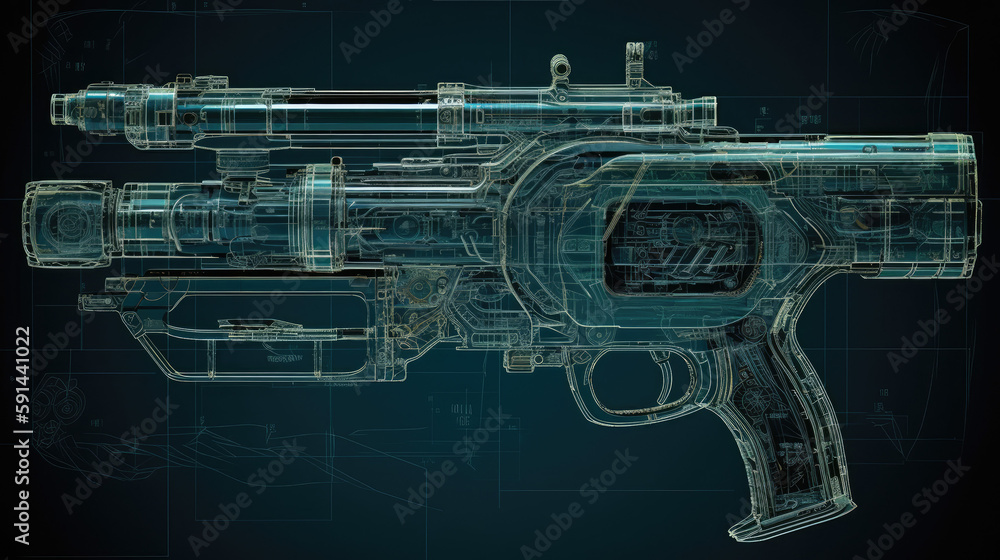 revolver blueprint futuristic weapon cyberpunk - by generative ai Stock ...