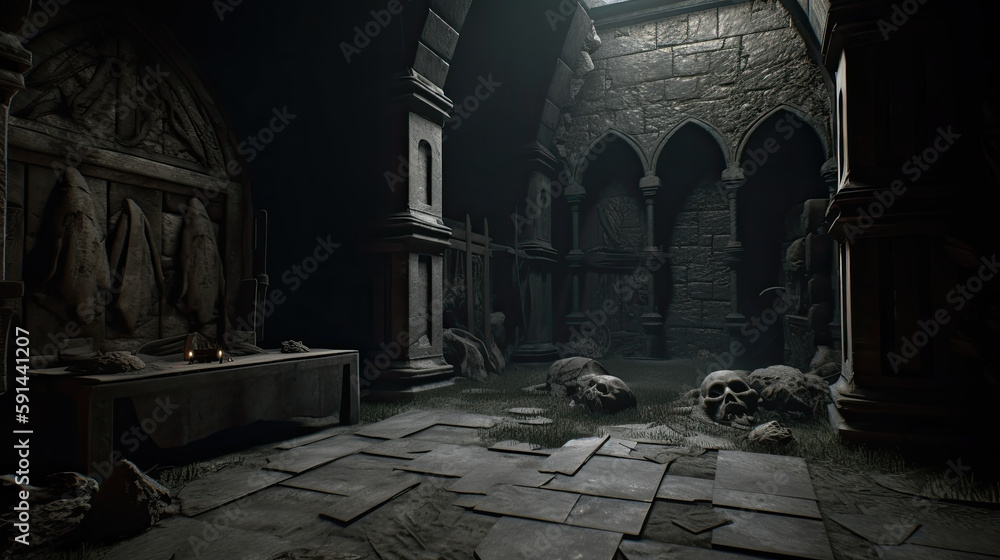 Catacombs underground cemetery - by generative ai Stock Illustration ...