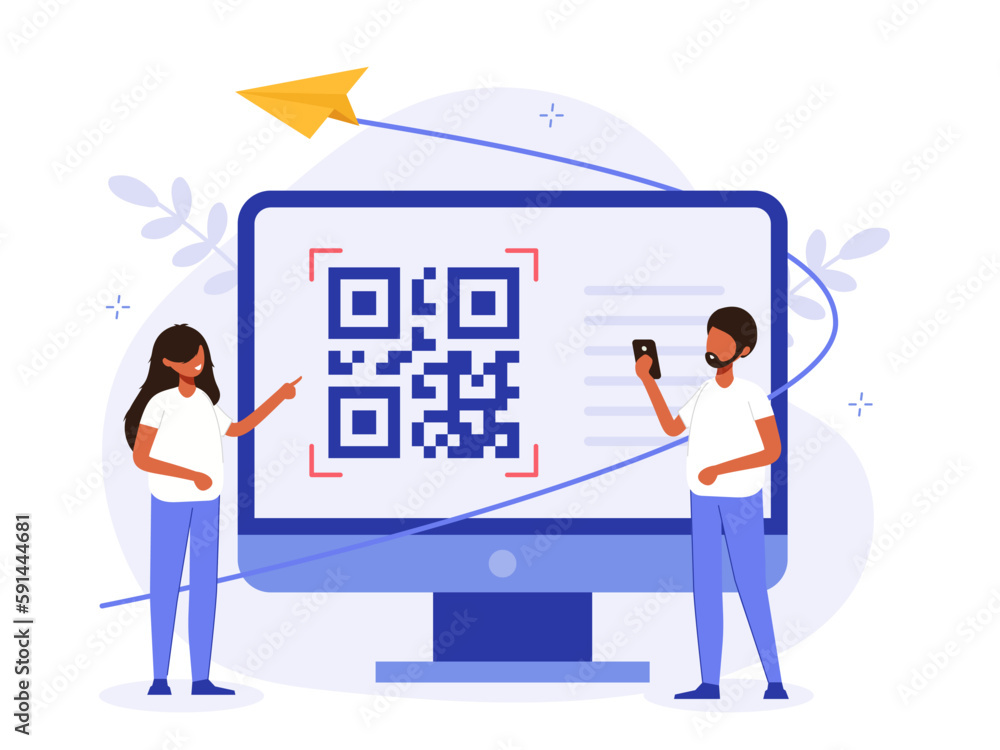 QR code scanning vector illustration concept, people use a smartphone ...