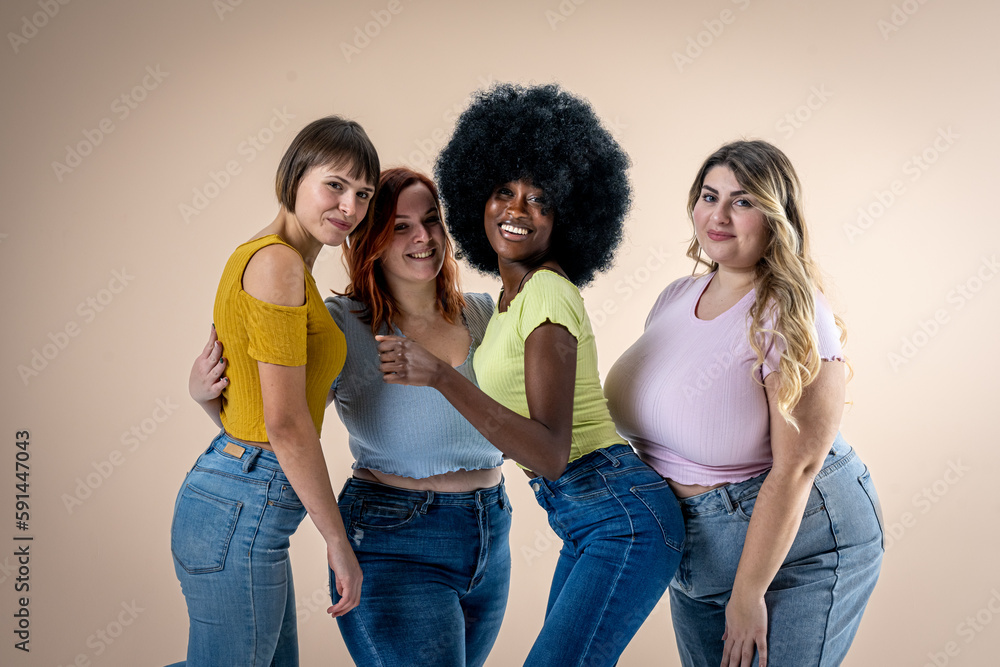 Body Positive and Acceptance, multiracial group of women with different ...