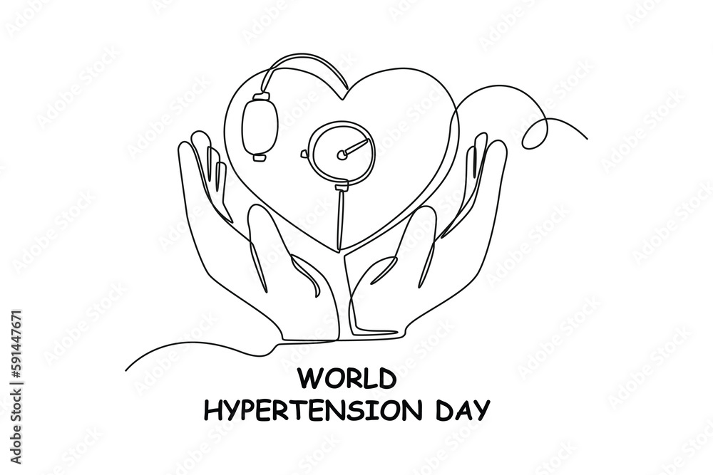 Vetor de Single one line drawing hands protect the heart. World ...