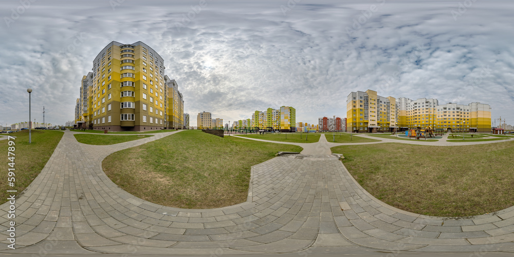 360 hdri panorama view with skyscrapers in new modern residential ...