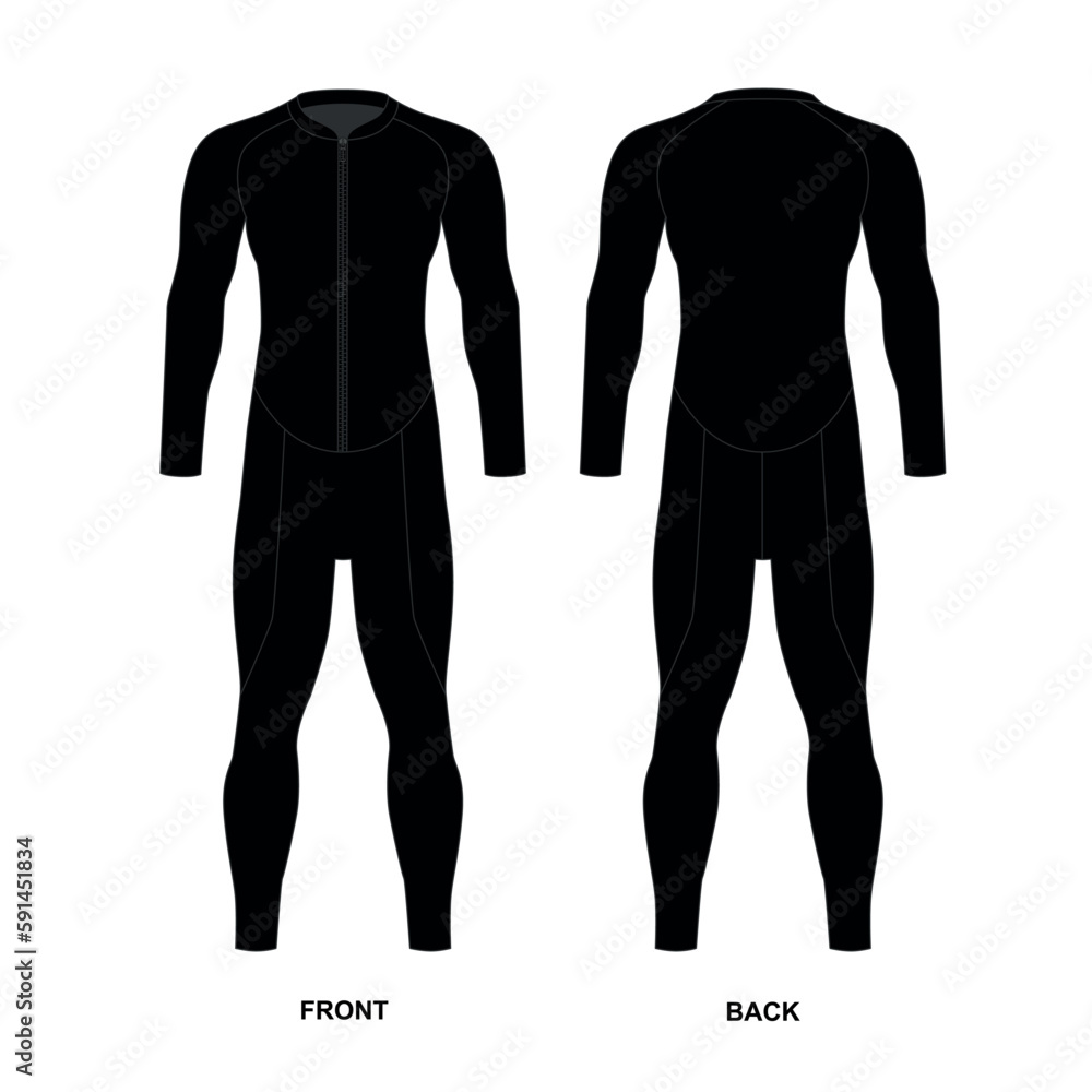 Vector illustration of a male diving suit, front and back view. Diving ...