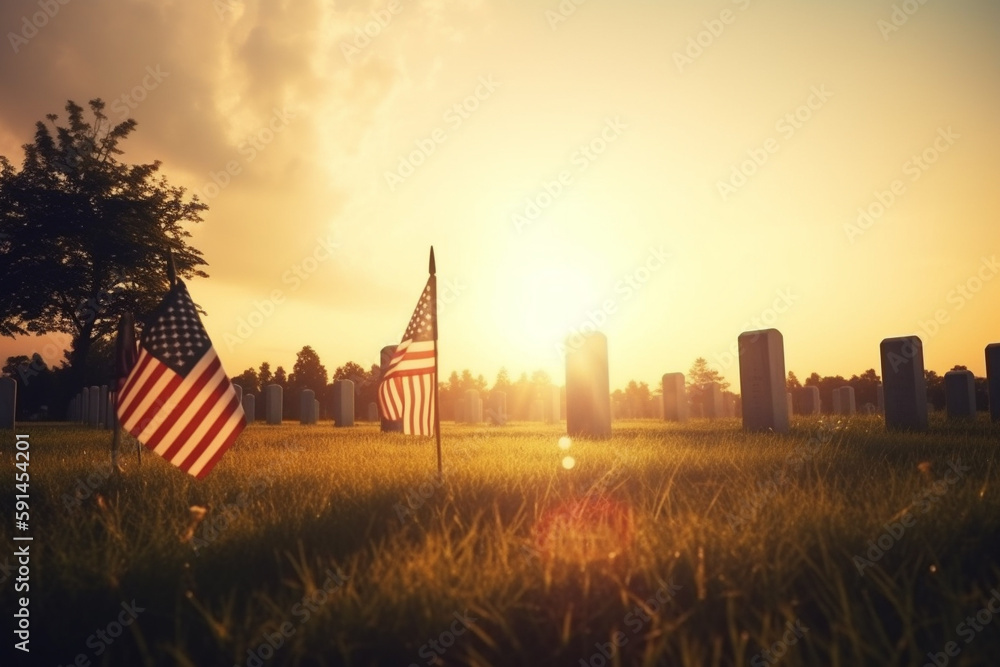 Memorial day, Patriotic American background with flags on the grave ...