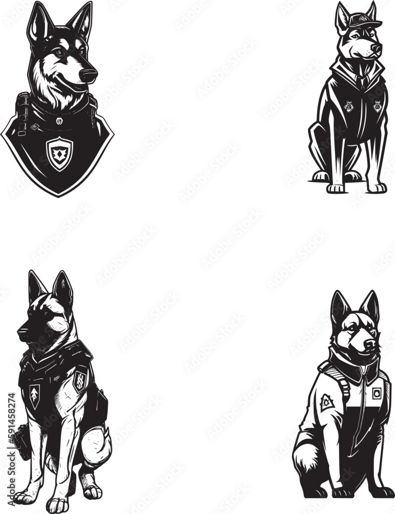 Police officer german shepard full body, cartoon simple sports logo ...