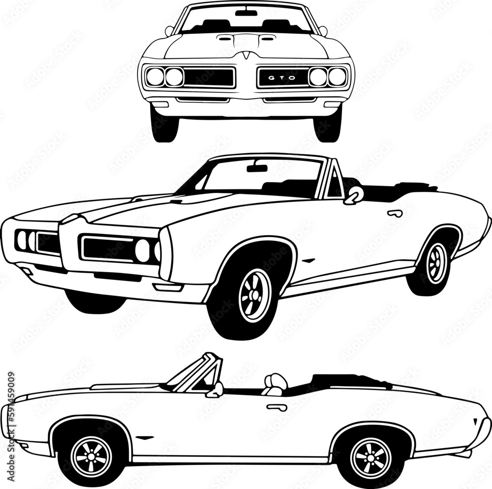 car, auto, automobile, vehicle, Black white vector outline or line art ...