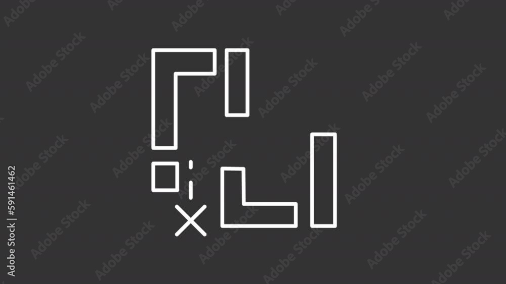 Animated labyrinth white line icon. Dotted line moves through city ...