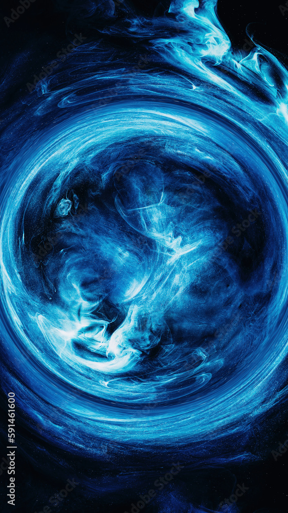 Vapor swirl. Round frame. Paint water. Astrology occult. Blue color ...