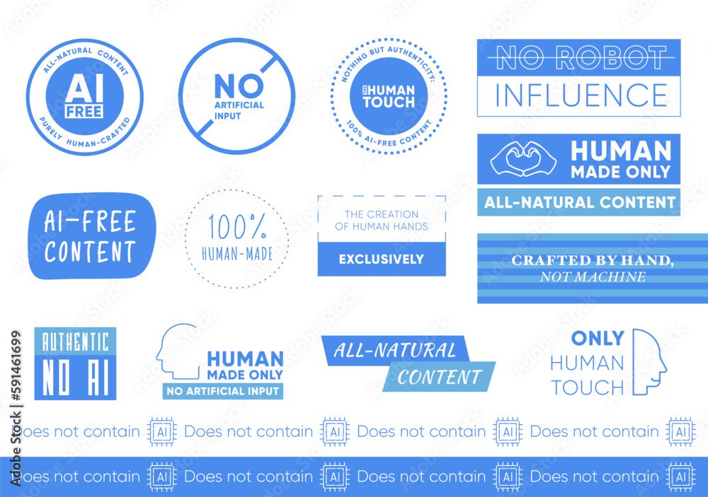AI free icons. Non artificial intelligence labels. Human made only ...