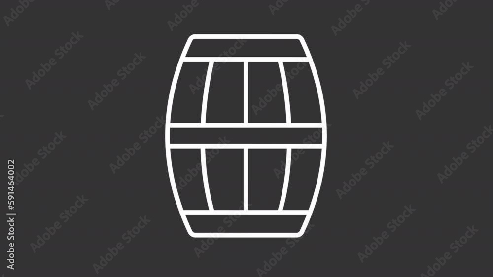 Animated cask white line icon. Aging alcohol drinks. Beverage ...