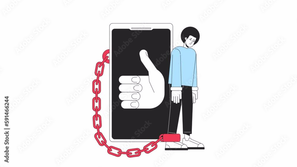 Being chained to phone animation. Animated addicted to likes user 2D ...