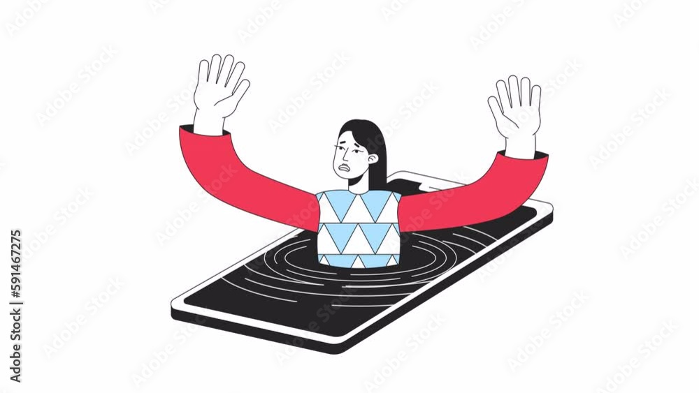 Cell phone obsession animation. Animated smartphone addicted girl 2D ...