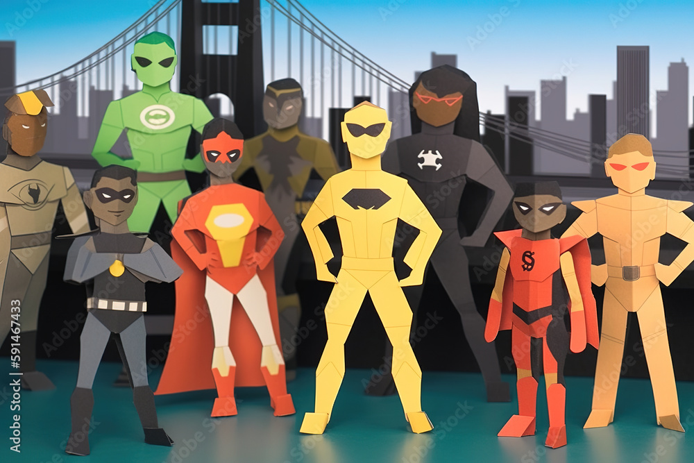 Cartoon illustrations of muscular male heroes in superhero costumes ...