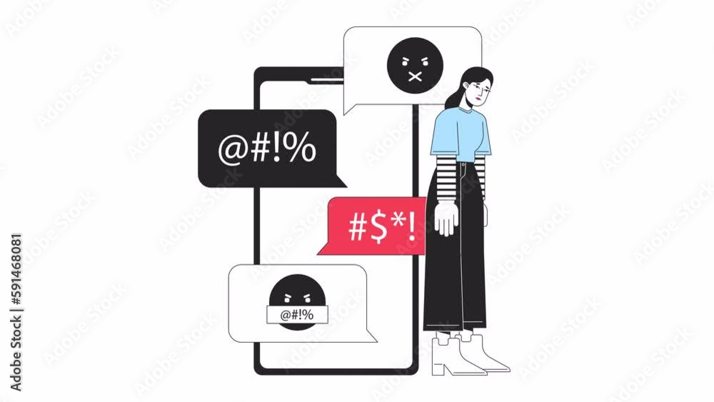 Online harassment animation. Animated cyber abuse victim receiving ...