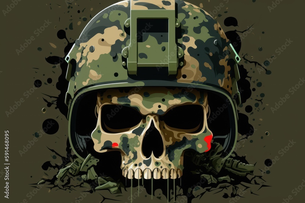 Army Skull Wearing A Helmet Illustration Stock Illustration | Adobe Stock
