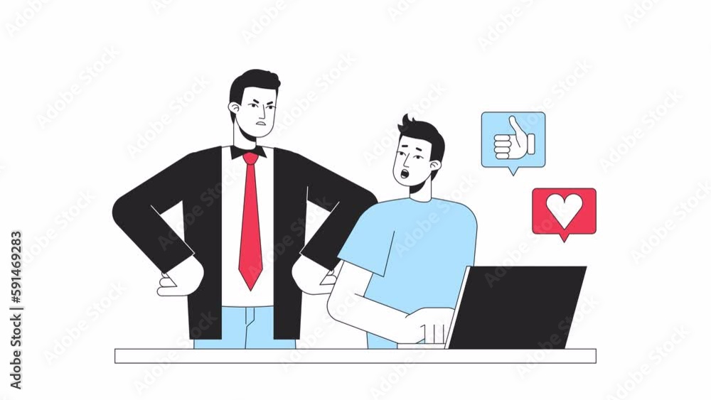 Cyberloafing in workplace animation. Animated distracted employee ...