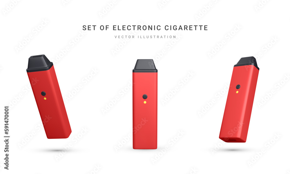 Set of 3d realistic disposable electronic cigarette isolated on white background. Modern smoking ...