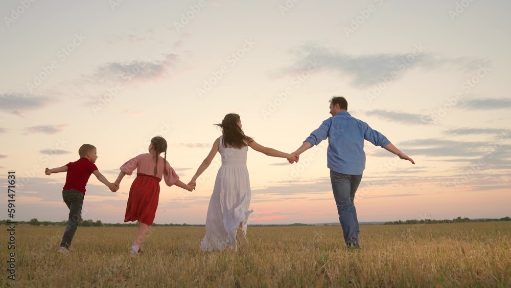Dad mom child, son, daughter run together. Children, child, together ...