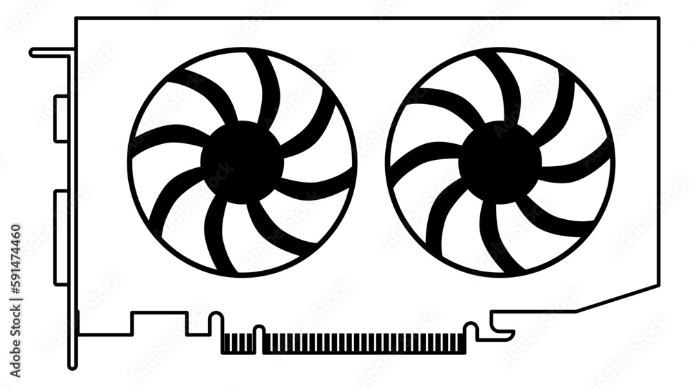 Silhouette of computer graphics card for pc with two fans isolated on ...