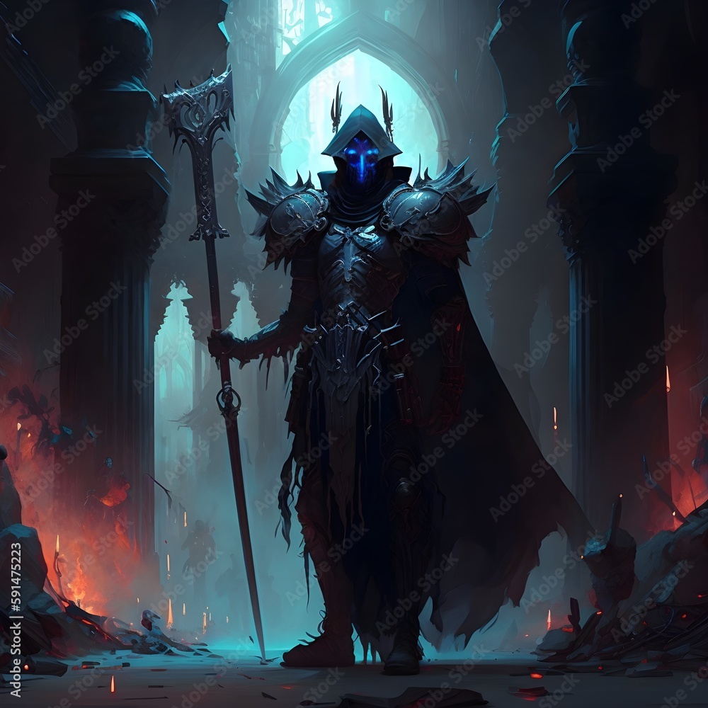 a dark fantasy world a death knight with a missing arm wielding a ...