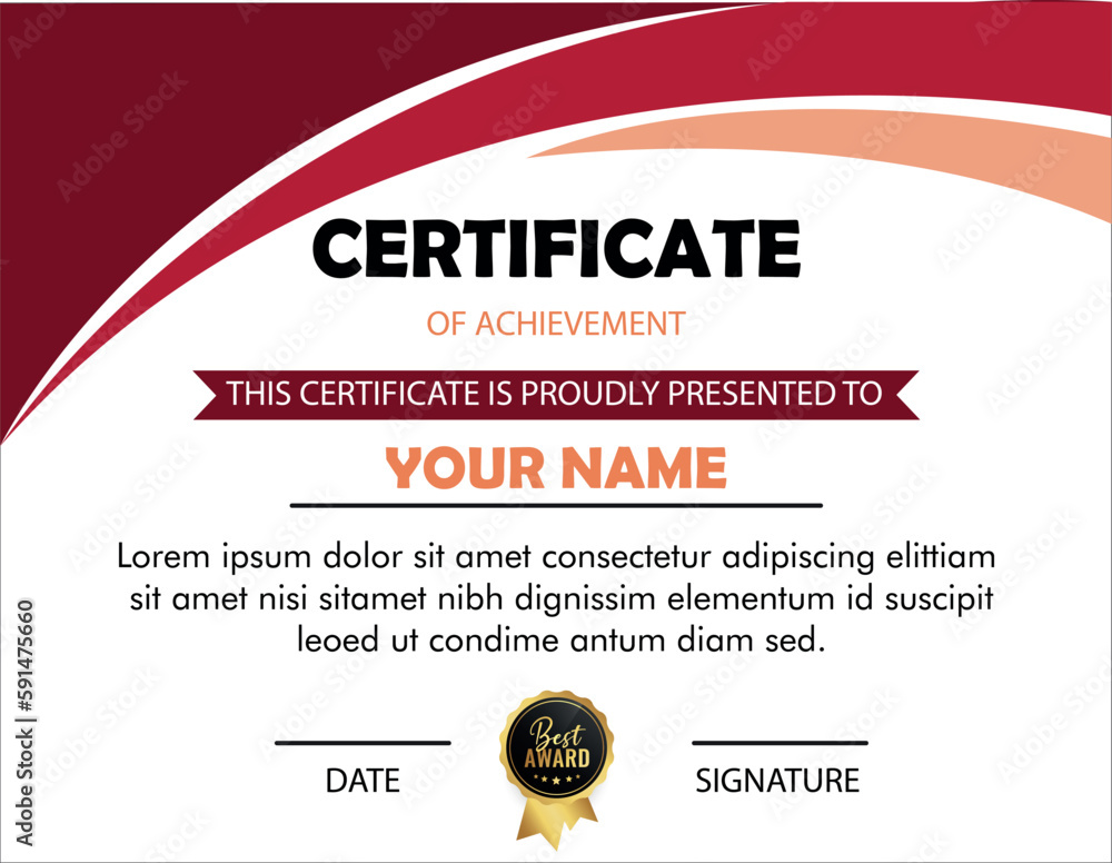 Clean and simple certificate template for multipurpose I Pink and red ...