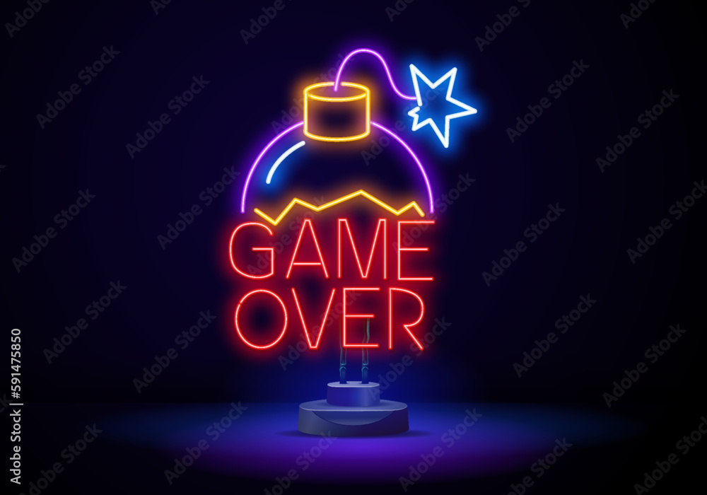 Vetor de Game Over Neon Text Vector with a Brick Wall Background design ...