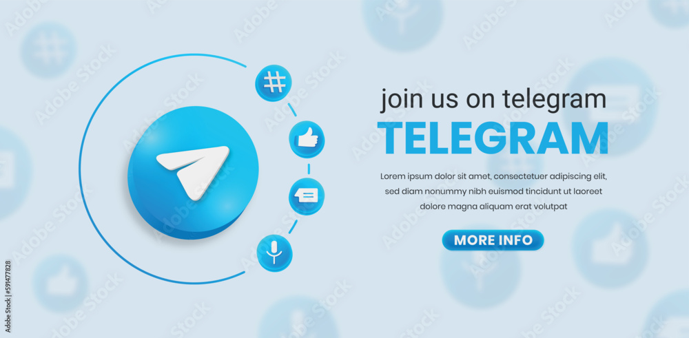 join us on telegram, 3d telegram logo with social media icon, telegram ...