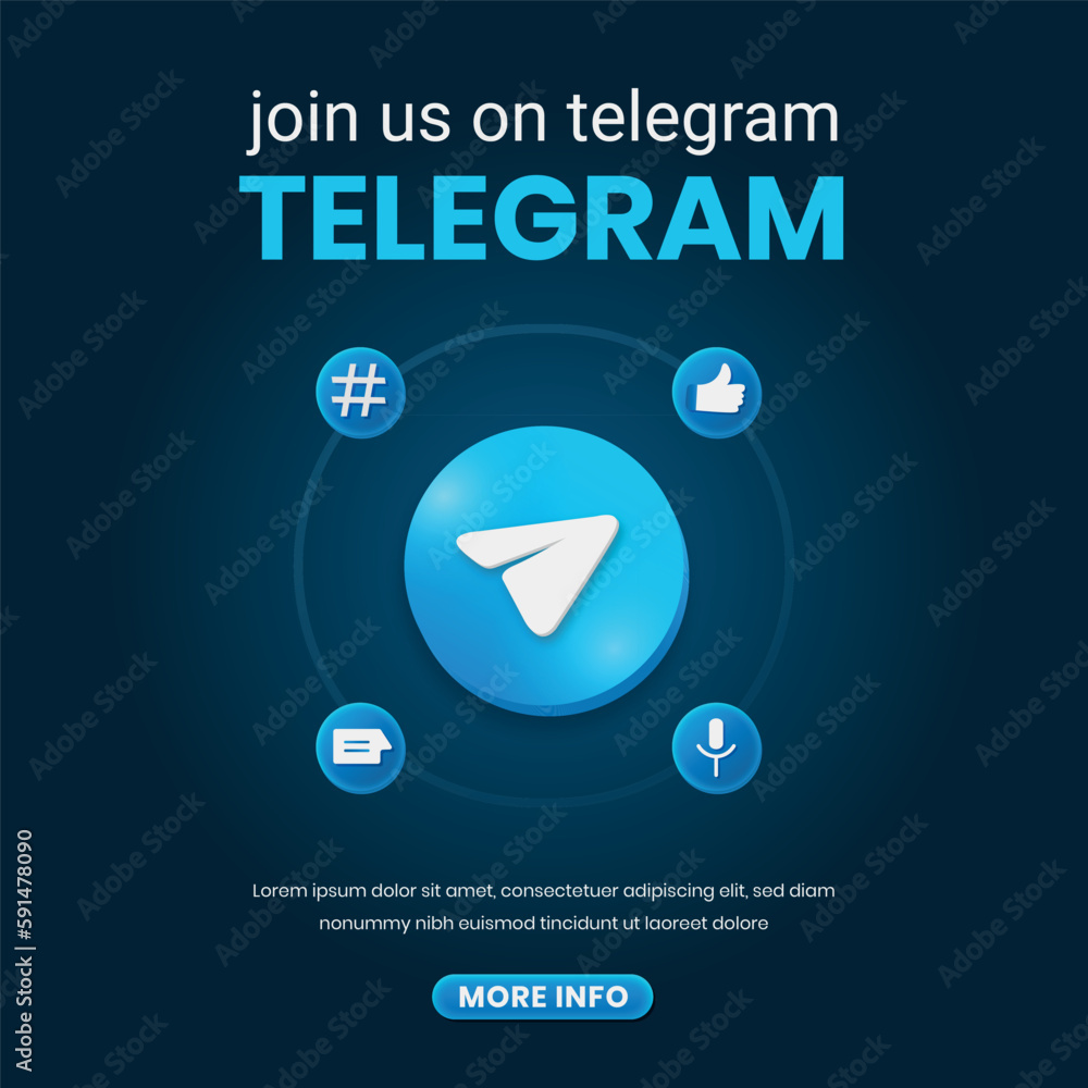 join us on telegram, 3d telegram logo with social media icon, telegram ...