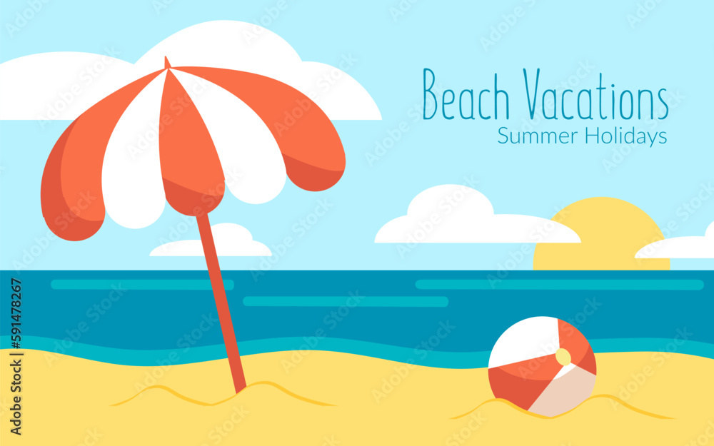 Summer vacation banner, travel brochure with ocean beach. Vector ...