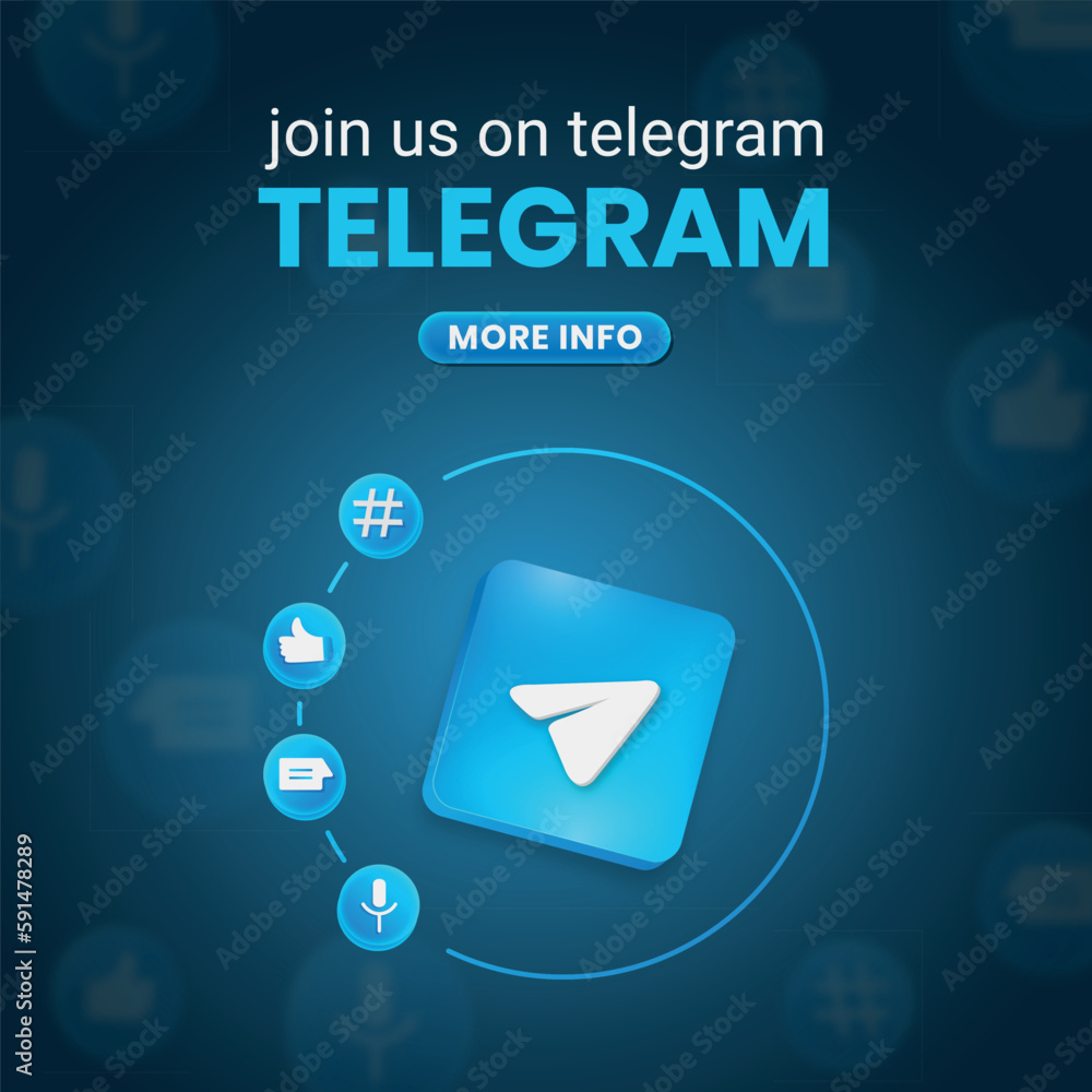Vetor de join us on telegram, 3d telegram logo with social media icon ...