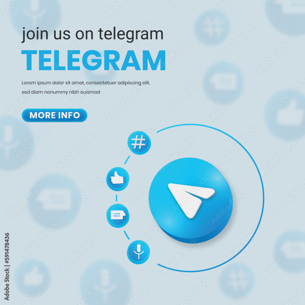 join us on telegram, 3d telegram logo with social media icon, telegram ...