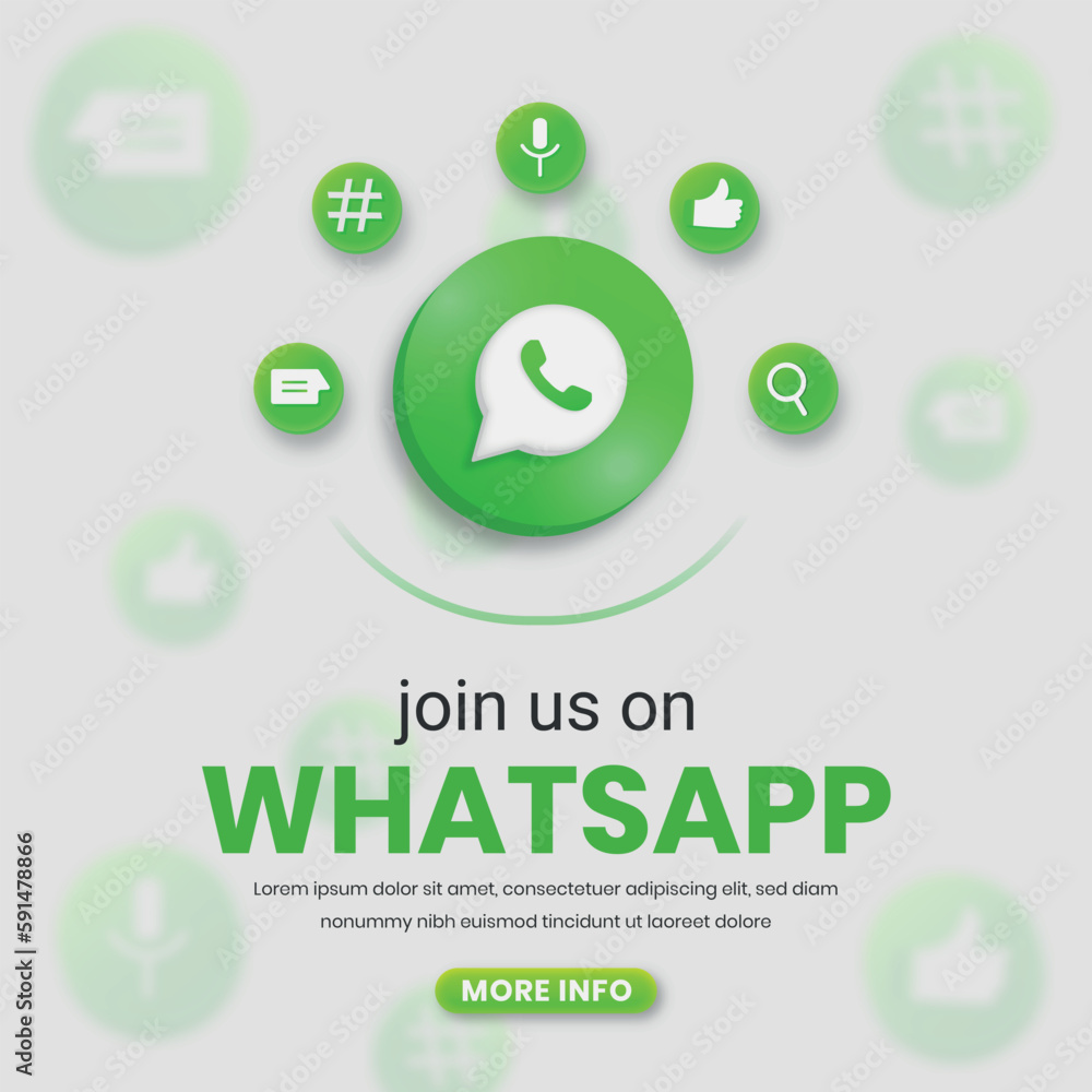 Vetor de join us on whatsapp, 3d whatsapp logo with social media icon ...