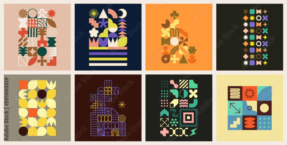 Geometric patterns. Modern and colorful posters, invitations, art ...