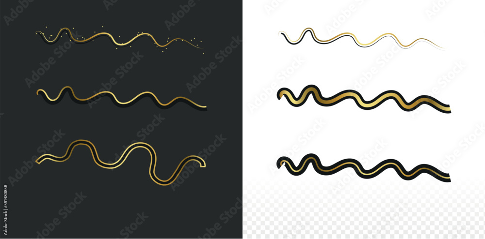 Curvy gold abstract lines with black outline decoration Stock Vector ...