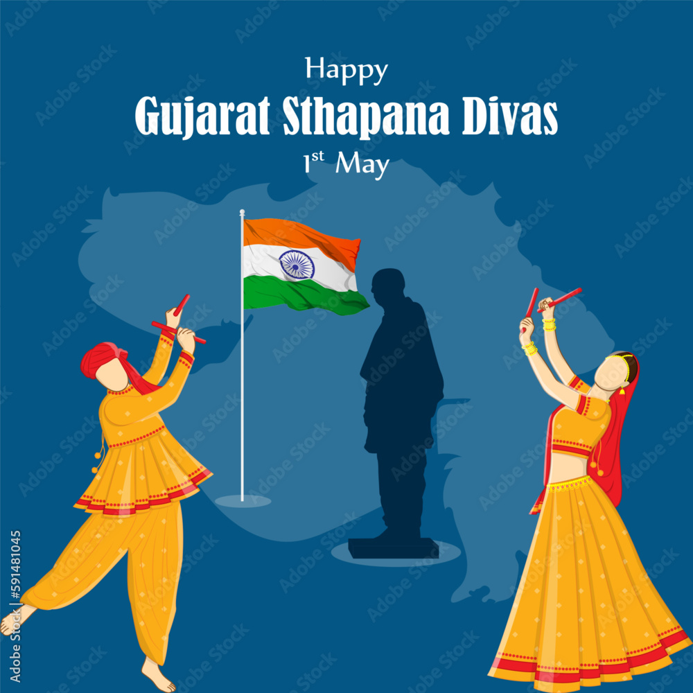 Vector illustration of Happy Gujarat Day greeting Stock Vector | Adobe ...