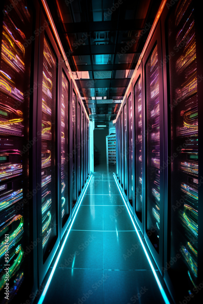 Server Room: High-Tech Data Center with Rows of Powerful Hardware Stock ...