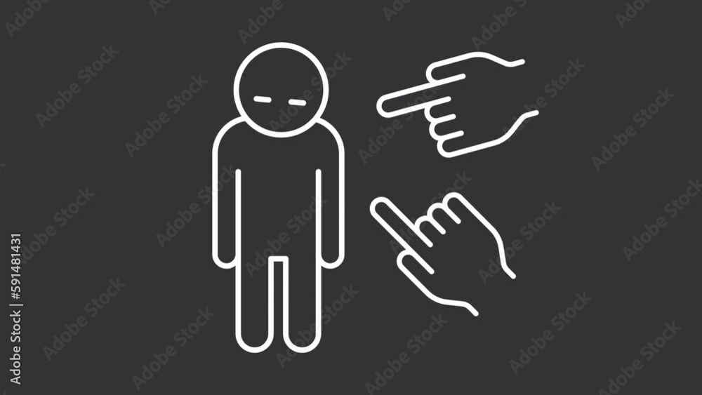 Bullying white linear animation. Fingers pointing to guilt kid. Child ...