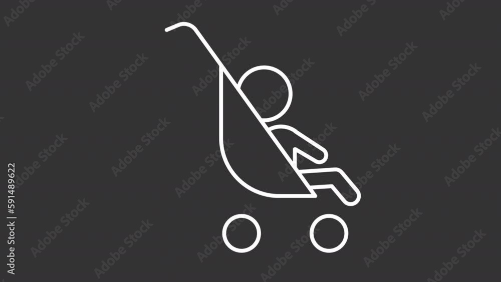Baby stroller white line animation. Walking with carriage. Outdoor ...