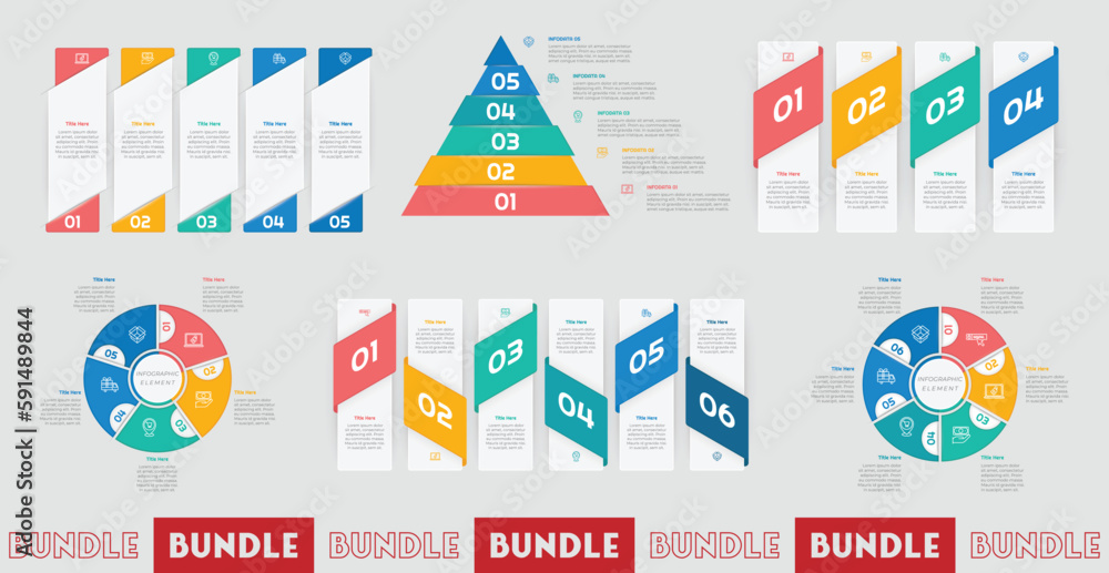 Infographic with 4 5 6 steps, options or processes for workflow layout ...