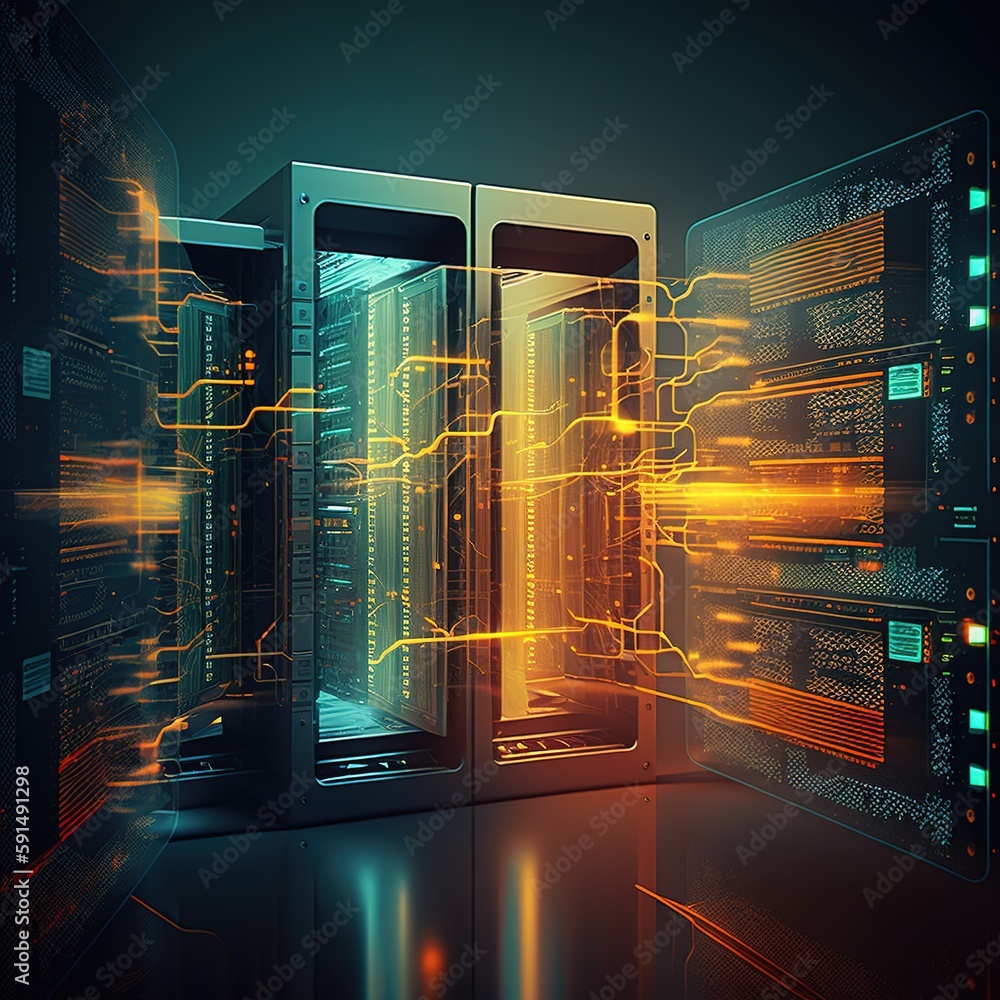 connecting data center on global networking in server room of storage ...