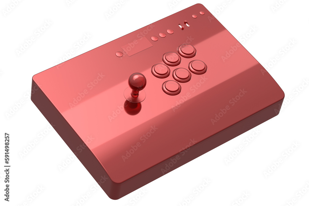 Vintage arcade stick with joystick with red chrome texture on white ...