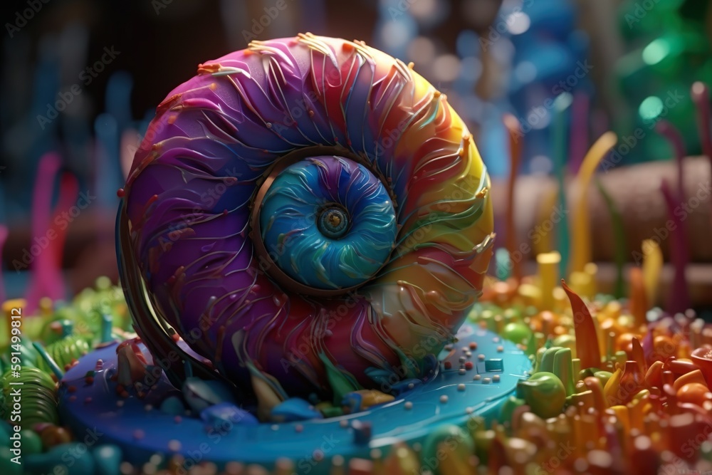 A Fibonacci spiral inspired, colorful, photorealistic 3D render in 8K ...