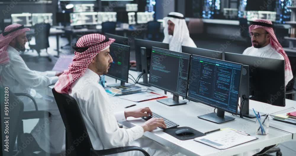 Team of Talented Young Arab Professionals Working in a Technological ...